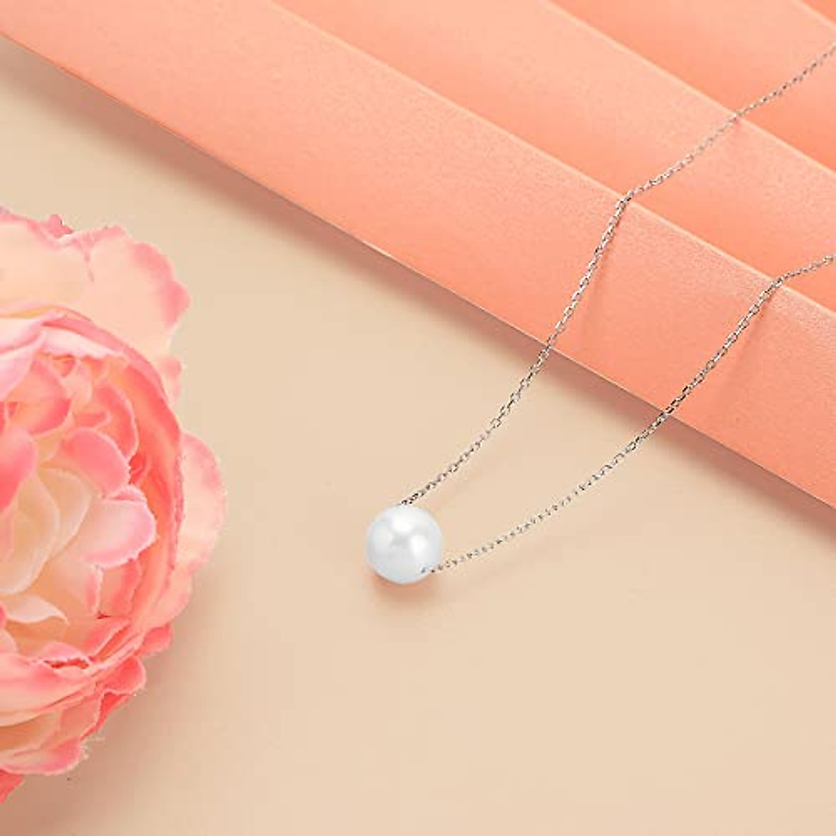 Pearl Pendant Necklace, Single pearl necklace for women adjustable length S925 sterling silver simple Handmade pearl Chain necklace as everyday jewlery Birthday Gift for women girls friends Mom