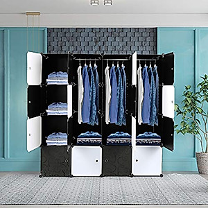 DWLOMHE Wardrobe Cabinets with Doors and Shelves,Modular DIY Plastic Wardrobe, Can be Assembled Freely,4 Layers 16 Grids