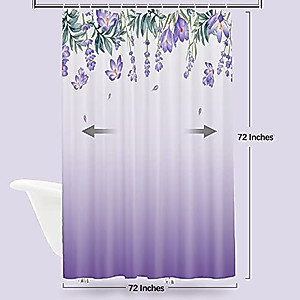 VEGA U Lavender Floral Shower Curtain for Bathroom, Botanic Flower Bath Decor with 12 Hooks, 72x72 Inch