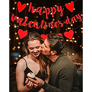 Youthor Happy Valentines Day Banner- Red Glitter, Valentine Day Decorations, Heart Decorations, Mantel Decor Valentines, Valentine Decor, Valentines Day Banner, Conversation Hearts Decorations