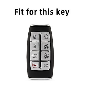 HIBEYO Key Fob Cover for Genesis G80 GV80 G70 GV70 2021 2022 Soft TPU Key Shell Case with Keychain Car Accessories Replacement Smart Remote Key 8 Button-Silver