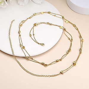 FIBO STEEL 18K Gold Plated Waist Chains Body Chains for Women Stainless Steel Bikini Belly Chains Layered Summer Beach Body Jewelry Adjustable DiscN