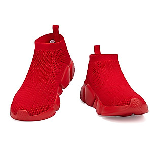 Casbeam Men's Running Knit Comfortable Lightweight Breathable Casual Sports Shoes Fashion Sneakers Slip-On Walking Shoes All Red Size 9.5