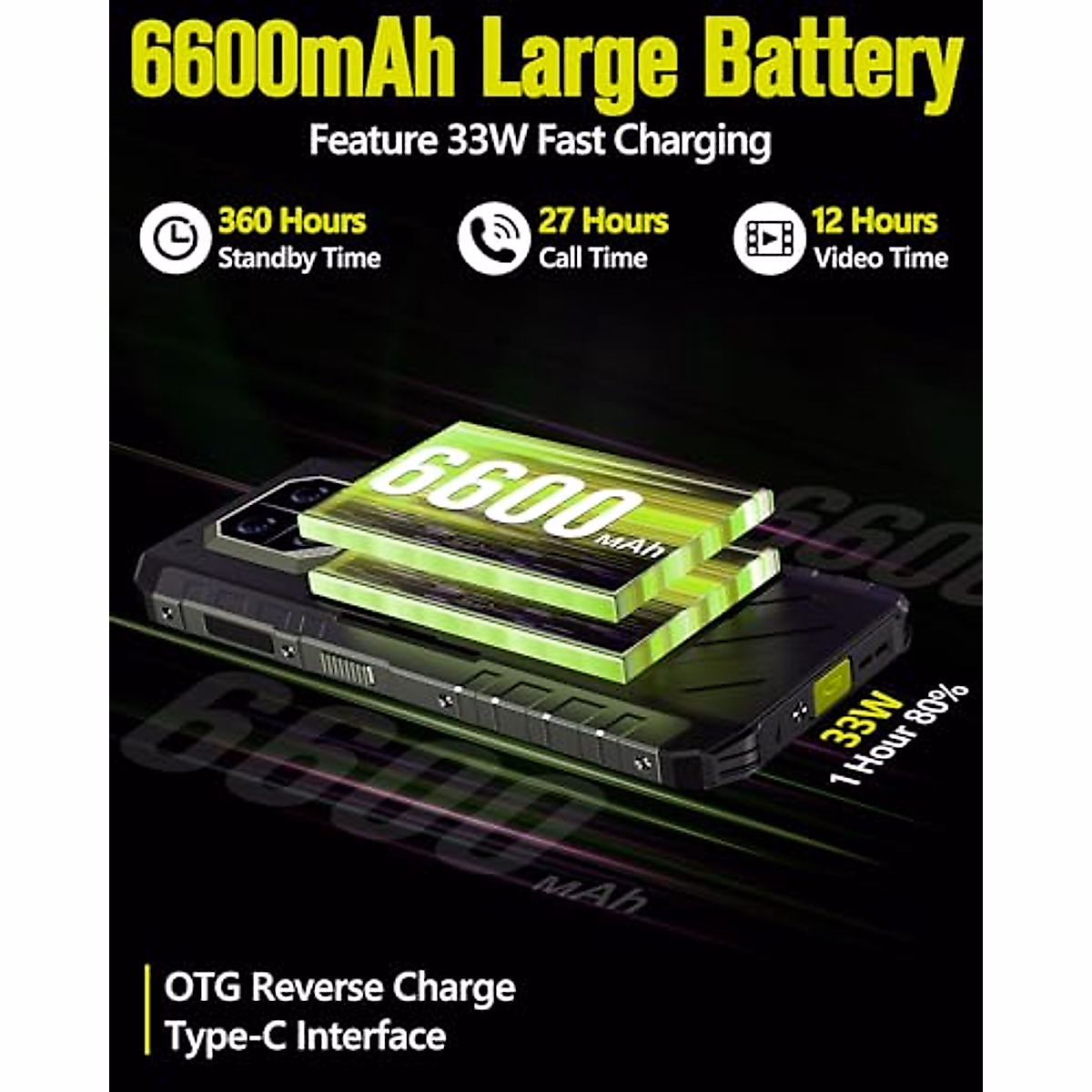 Ulefone Armor 22 Rugged Cell Phone Android 14, Up to 16+128GB, 64MP Night Vision Camera, 64MP Wide-Angle Camera, 6600mAh, 120Hz Display, NFC/GPS, 4G LTE Smartphone Unlocked (Black)