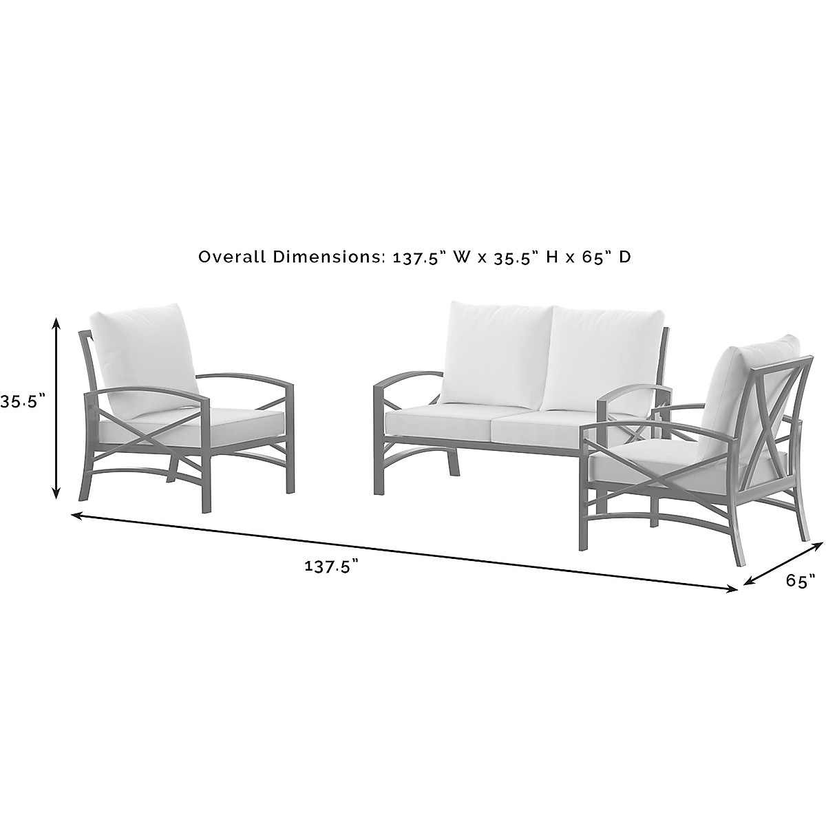 Crosley Furniture Kaplan 3-Piece Outdoor Loveseat Patio Furniture Set, Conversation Sets for Porch, Deck, Oiled Bronze with Oatmeal Cushions