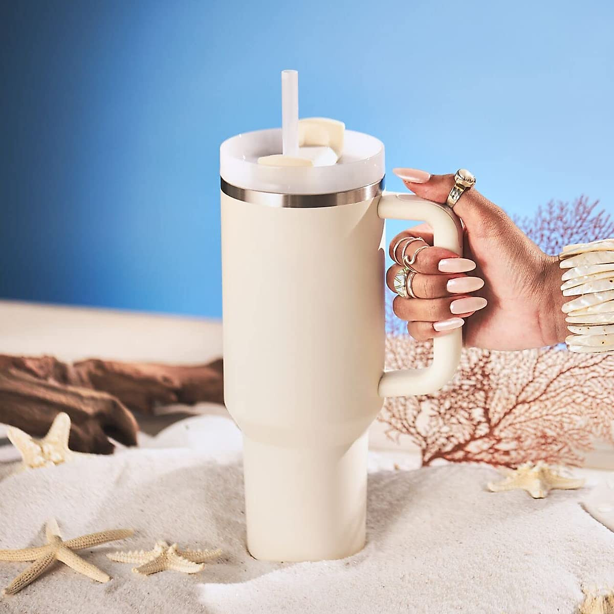 ANNA QUEEN 40 oz Tumbler With Handle and Straw Lid,Quencher H2.0 Vacuum Stainless Steel Insulated Tumblers,Travel Mug Iced Coffee Cup,Heat,Travel Mug for Hot and Cold Beverages