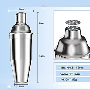Cocktail Shaker, Martini Shaker/bartender shaker for Home Bar, Stainless Steel Shaker, Margarita Shaker, Wine Mixer, 25oz (Pton)