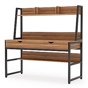 Tribesigns Large Computer Desk with Bookshelf and Drawers, Writing Desk Gaming Gamer Table with Storage and Hutch, 47 “Wood and Metal Craft Table for Home Office
