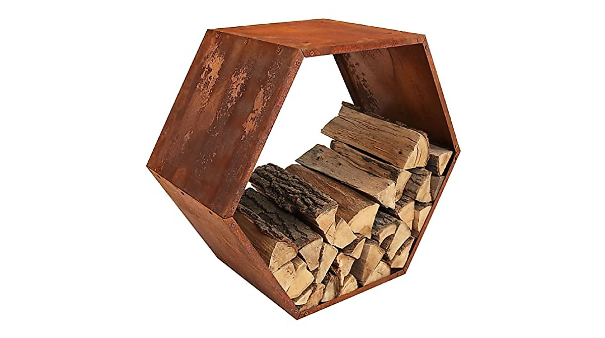 Sunnydaze Hexagon Firewood Log Rack for Outdoors - Heavy Duty Steel