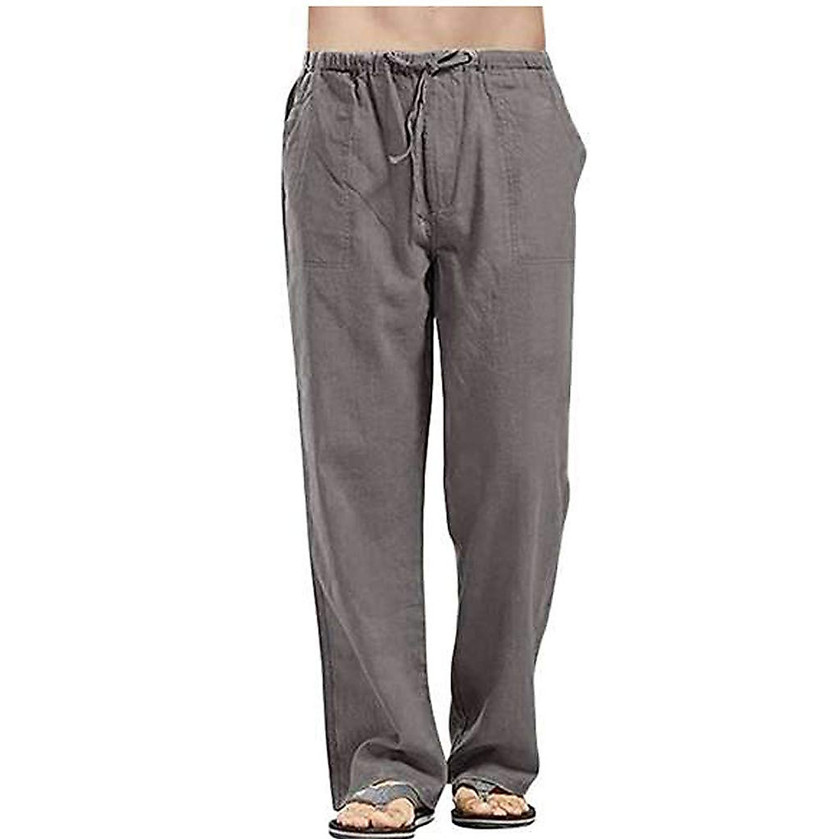 Men's Drawstring Linen-Blend Pant with Back Elastic Waistband Coffee,Medium