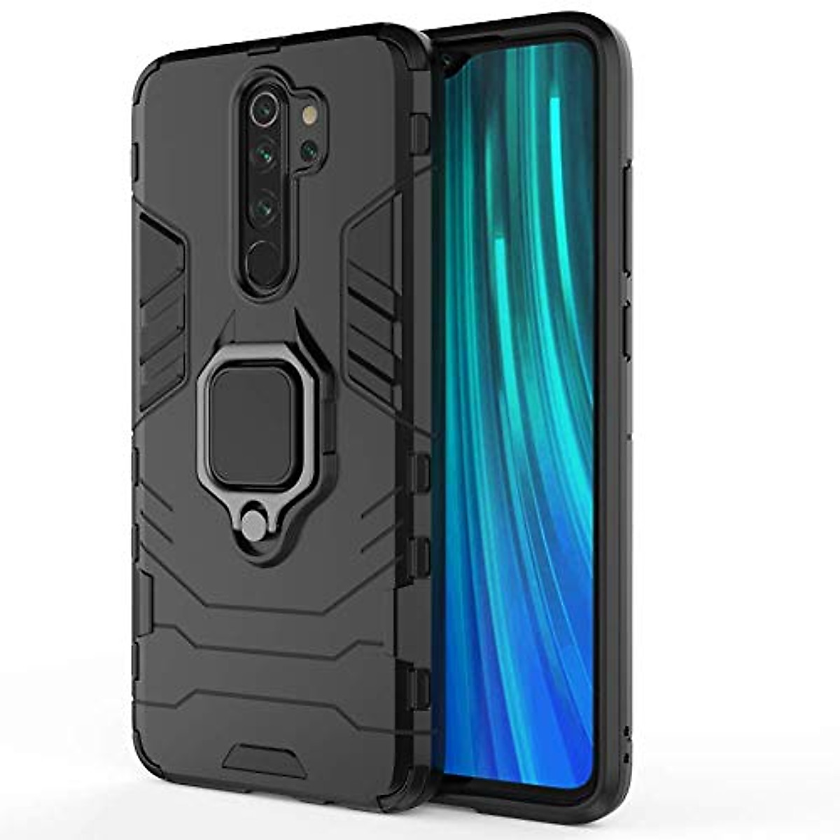 DWAYBOX Case for Xiaomi Redmi Note 8 Pro Ring Holder Iron Man Design 2 in 1 Hybrid Heavy Duty Armor Hard Back Case Cover Compatible with Xiaomi Redmi Note 8 Pro 6.53 Inch (Black)