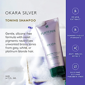 Rene Furterer OKARA SILVER Toning Shampoo, Purple Shampoo for Blonde, White, Grey, Silver, Pastel Hair, 6.7 oz.