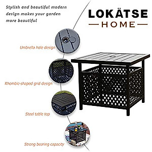 LOKATSE HOME Patio Umbrella Side Table Stand Steel with 1.57" Hole Outdoor Coffee Bistro Deck Garden Pool, Black