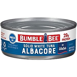 Bumble Bee Solid White Albacore Tuna in Water, 5 oz Can (Pack of 48) - Wild Caught Tuna - 29g Protein per Serving, High in Omega-3s - Non-GMO Project Verified, Gluten Free, Kosher