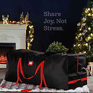 Zober Artificial Christmas Tree Bag - with Wheels Premium 600D Oxford, Large Rolling tree Bag fits Up to 7ft Un-Assembled Trees, Extra Stitched Handles for Carrying 17” x 16” x 48” (Black)