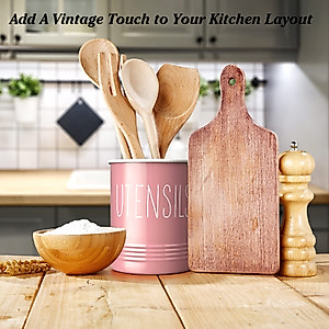 Bivvclaz Kitchen Utensil Holder - 6.7" Utensil Holder for Kitchen Counter - Cooking Utensil Crock with Cork Bottom - Pink Kitchen Decor and Accessories - Utensil Storage Caddy Organizer