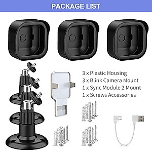 Wall Mount for Blink Outdoor 4 (4th Gen) & Blink Outdoor (3rd Gen), 3 Pack Weatherproof Protective Housing and 360° Adjustable Mount with Sync Module 2 Mount (Blink Camera Not Included, Black)
