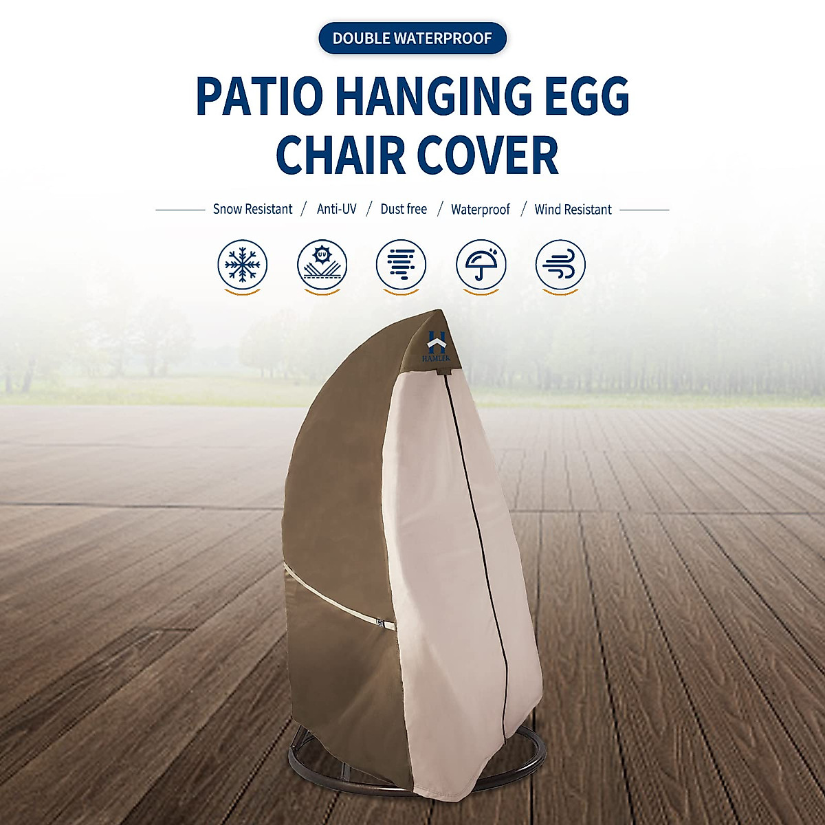 HAMLER Patio Egg Chair Cover, Heavy Duty Outdoor Hanging Egg Chair Cover , Wicker Swing Chair Covers with Zipper, Outdoor Chair Covers Waterproof Fits up to 45W x 33D x 68H Inches