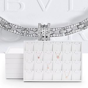 Oirlv Premium White Leather Stackable Jewelry Tray Flat Jewelry Organizer Tray for Jewelry Accessory Trade showcase