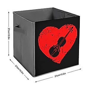 Heart Violin Love Canvas Collapsible Storage Bins Cube Organizer Baskets with Handles for Home Office Car