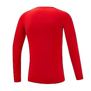 DEVOROPA Youth Boys Compression Shirt Long Sleeve Football Baseball Undershirt Quick Dry Sports Baselayer Red M