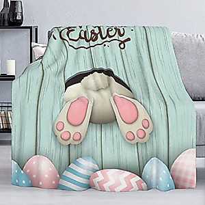 FeHuew Happy Easter Bunny Eggs Flannel Fleece Throw Blanket 50x60 inch Living Room/Bedroom/Sofa Couch Warm Soft Bed Blanket for Kids Adults All Season