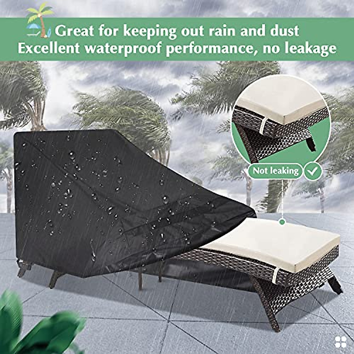 GARDRIT Patio Chaise Lounge Cover Waterproof Heavy Duty Outdoor Lounge Chair Covers, 600D All Weather Protection Patio Furniture Covers, 84L x 32W x 27H inch - 2 Pack
