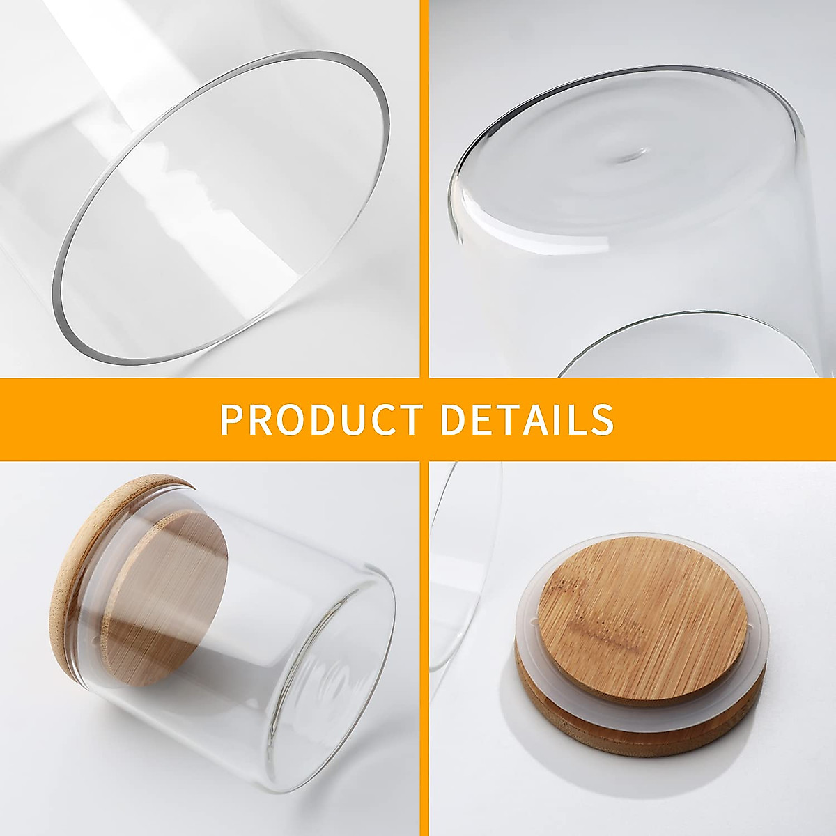 7 oz/230ml Glass Jars With Bamboo Lids, Pantry Organization and Storage Jars-Set of 16,Spice Jars Set for Coffee,Flour,Sugar ,Tea