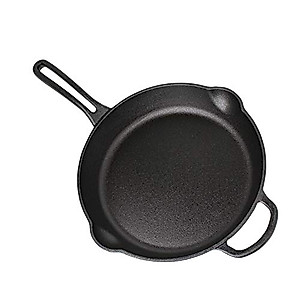 Mirro MIR-19053 12" Pre-Seasoned Ready to Use Round Cast Iron Skillet with Helper Handle, Black