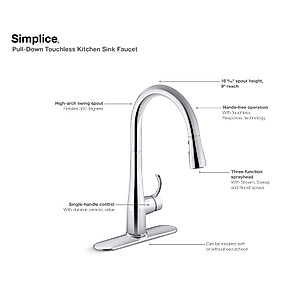 KOHLER Simplice Response Touchless Pull Down Kitchen Faucet in Stainless Steel, K-22036-VS