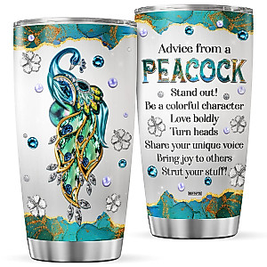 9GIFT4YOU Peacocks Jewelry Style Coffee Tumbler Cute Birthday Gifts For Girls Friends Women Travel Mug With Lid Insulated Cups Inspirational Quote Hot And Cold Drinks Tumblers