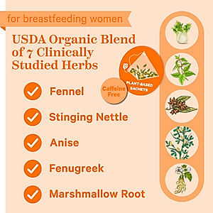 Pink Stork Organic Lactation Support Tea for Breast Milk Supply - Fenugreek, Milk Thistle, Fennel - Breastfeeding Essentials, Caffeine-Free - 15 Sachets, Smooth Vanilla