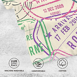 Vnurnrn Travel Stamps Visa Bath Towels Set of 2 Soft Hand Towels Face Towels Spa Towels for Spa Hand Shower Beach Gym Face, 16x28in