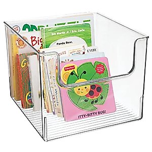 mDesign Plastic Household Storage Organizer Bins with Open Dip Front for Kitchen, Bedroom, Bathroom, Office, Craft or Playroom Organization - Holds Toys, Books - Ligne Collection, Clear