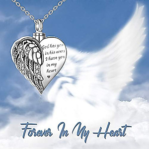 YFN Wings Urn Necklaces for Ashes Sterling Silver Guardian Angel Wings Urn Necklaces Heart Cremation Memory Jewelry for Women Men