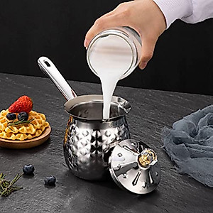 UPKOCH 1 Pc Milk Warmer Pot Saucepan: Stainless Steel Milk Steaming Pitcher Butter Warming Pot Turkish Coffee Pot Hot Chocolate Pot for Home Kitchen