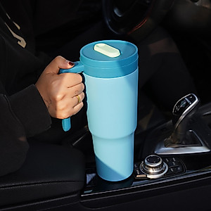 BJPKPK 40oz Tumbler With Handle And Fruit Infuser Insulated Tumblers With Lid And Straw Stainless Steel Travel Coffee Thermal Cup,Blue