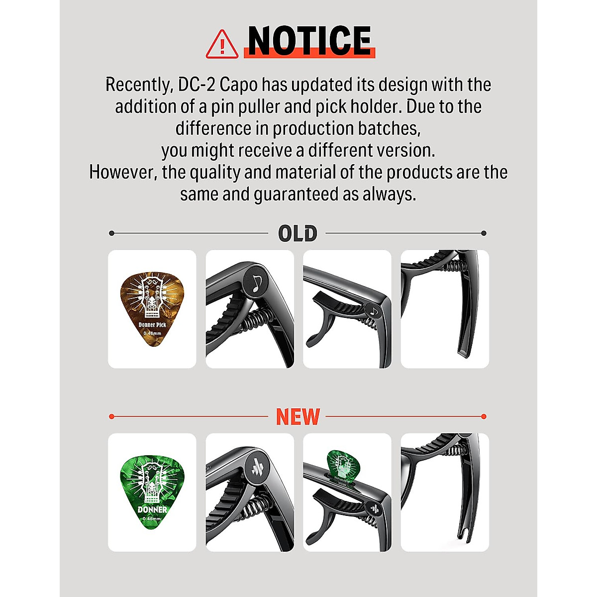 Donner Guitar Capo for Electric and Acoustic Guitar DC-2, Ukulele Capo Black with 4 Picks