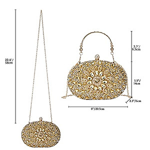 Purpliole Multicolor Round Rhinestone Women Evening Pearl Clasp Crystal Clutch Purse - Sparkly Diamond Bag Wedding Party Prom Handbag Glitter Gemstone (Gold Clutch)