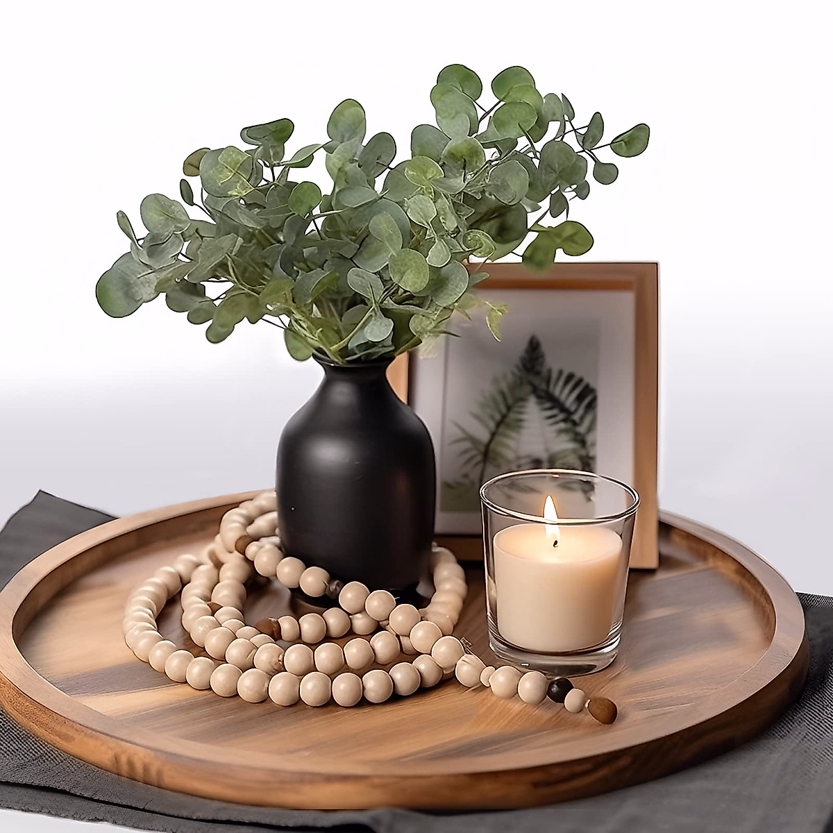 Round Wood Tray Made of Acacia Wood,Decorative Tray for Kitchen Dining Room Table，Wood Tray for Home Decor,Coffee Table Tray for Coffee Table and Home Decor