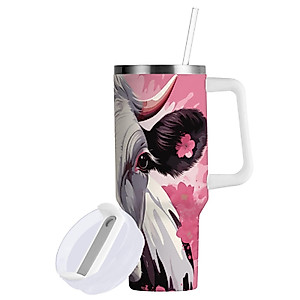 ARGTILDN 30 oz Tumbler Cow Flowers Abstract Insulated Travel Mug with Handle and Straw Lid Stainless Steel Vacuum Coffee Cup Tea Beverage Container Water Bottles for Car Sports office