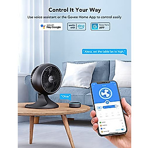 Govee Table Fan for Bedroom, 9" Desk Air Circulator Fan for Whole Room with Temperature Sensor H5100, 8 Speed Settings, 24H Timer, Auto Mode, 27dB Quiet Portable Turbo Force Table Fan for Home Office