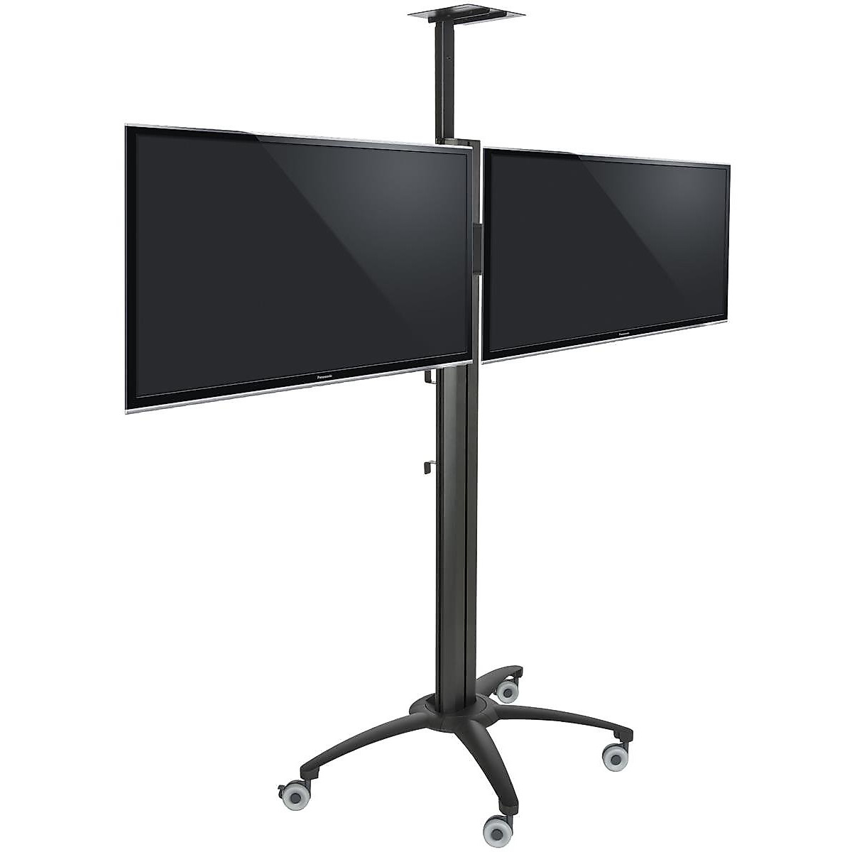 Displays2go Mobile TV Stand with Travel Case, Steel, Aluminum, MDF, EVA Form – Black (LPGPWBC2S)