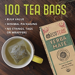 ECOTEAS - Unsmoked Yerba Mate Tea Bags - Detox and Hi Caf Tea - Organic - 100 Tea Bags, 8.8 oz