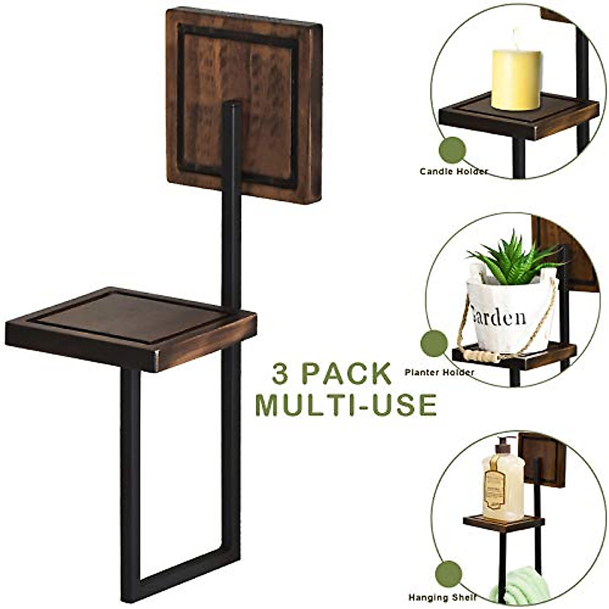 WELLAND Floating Shelf for Wall Rustic Wood Wall Shelves Hanging Planter Flower Pot Holder Sconce/Candle Holder Set of 3