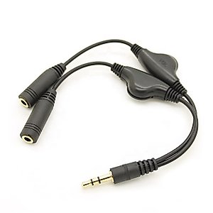 BD&M [2-Pack] Headphone AUX Splitter 3.5mm Audio Stereo Y Splitter Extension Cable Male to Female Dual Headphone Jack Adapter for Earphone Headset Male to 2 Ports 3.5mm Female with Volume Control
