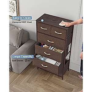 Crestlive Products Vertical Dresser Storage Tower - Sturdy Steel Frame, Wood Top, Easy Pull Fabric Bins, Wood Handles - Organizer Unit for Bedroom, Hallway, Entryway, Closets - 6 Drawers (Brown)