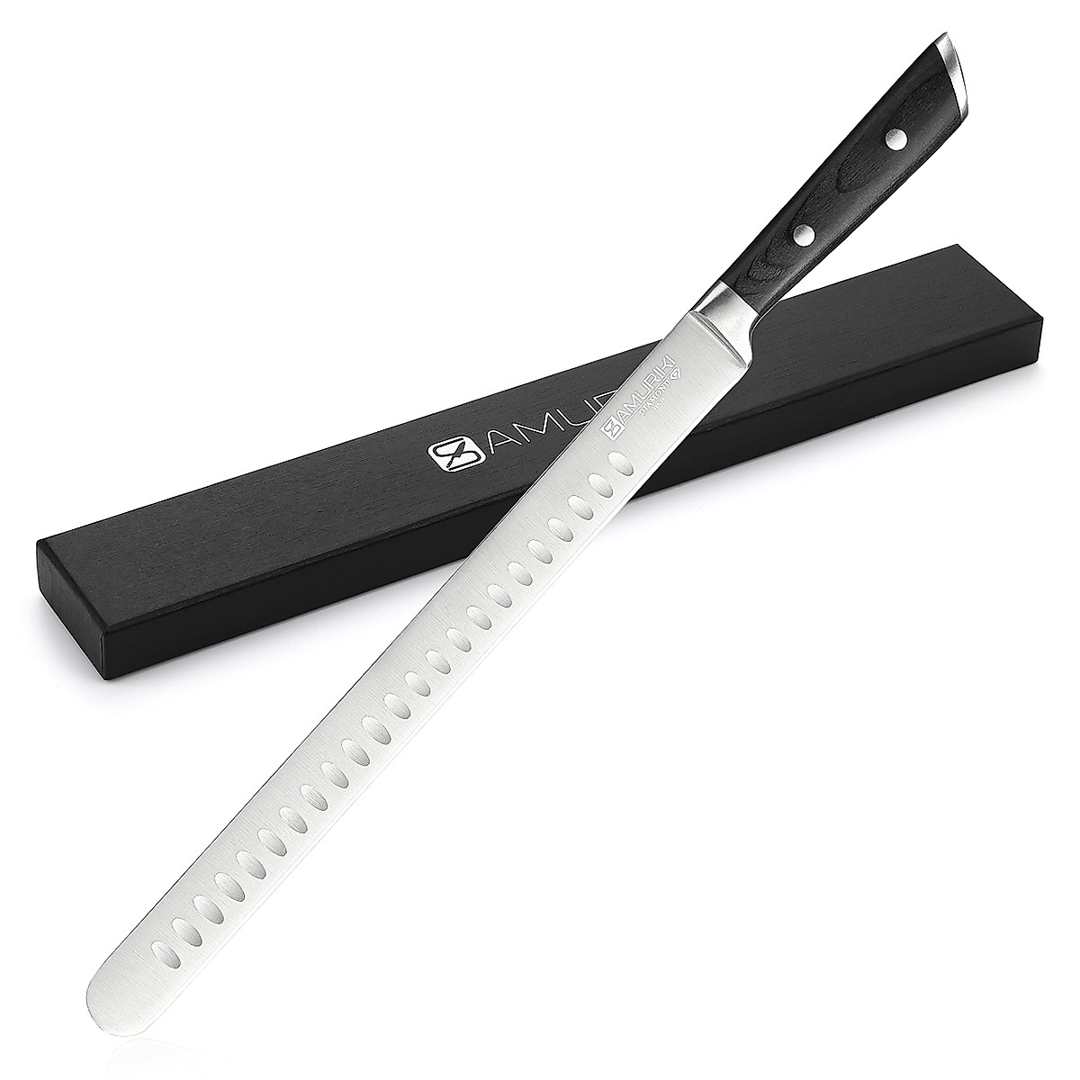 SAMURIKI Brisket Knife - Ultimate 12-inch Carving Knife, Slicing Knife with Granton Edge Designed for Briskets, Roasts, Meat, BBQ, etc. (Slicing Knife 12")