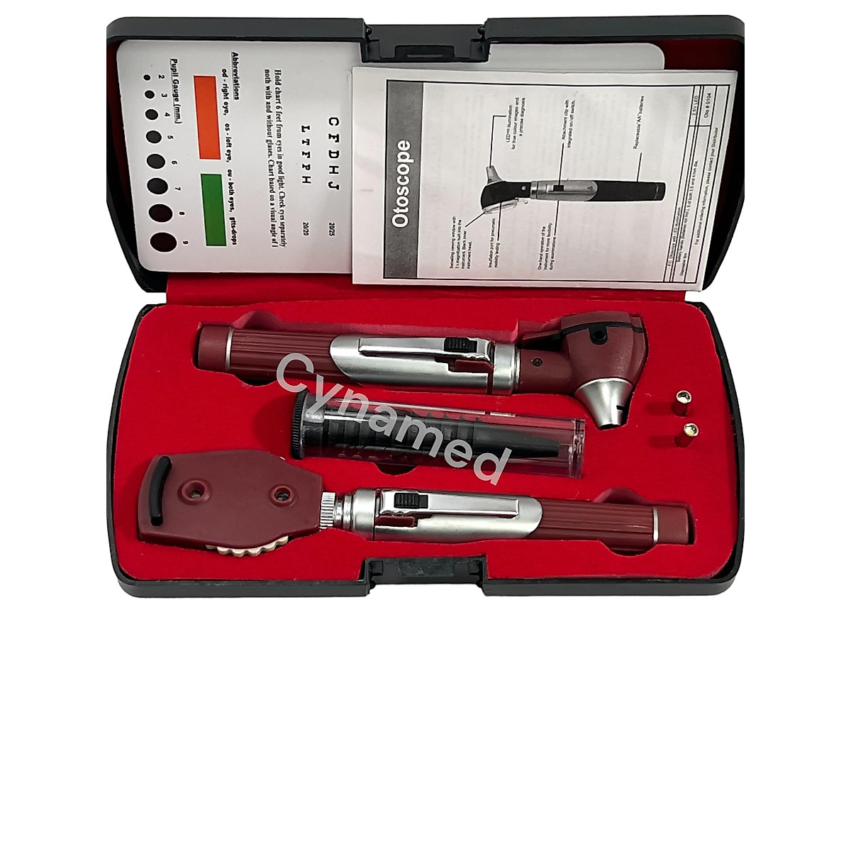 Premium Double Handle Otoscope Set -Otoscope/Great for School -Cynamed (BURGUNDY)
