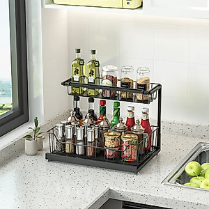 Hounyoln Under Sink Organizer and Storage,2-Tier Metals Kitchen Cabinet Organizer Pull-Out Sliding Cabinet Basket Storage Organization,for Kitchen/Bathroom/Laundry Space Saver